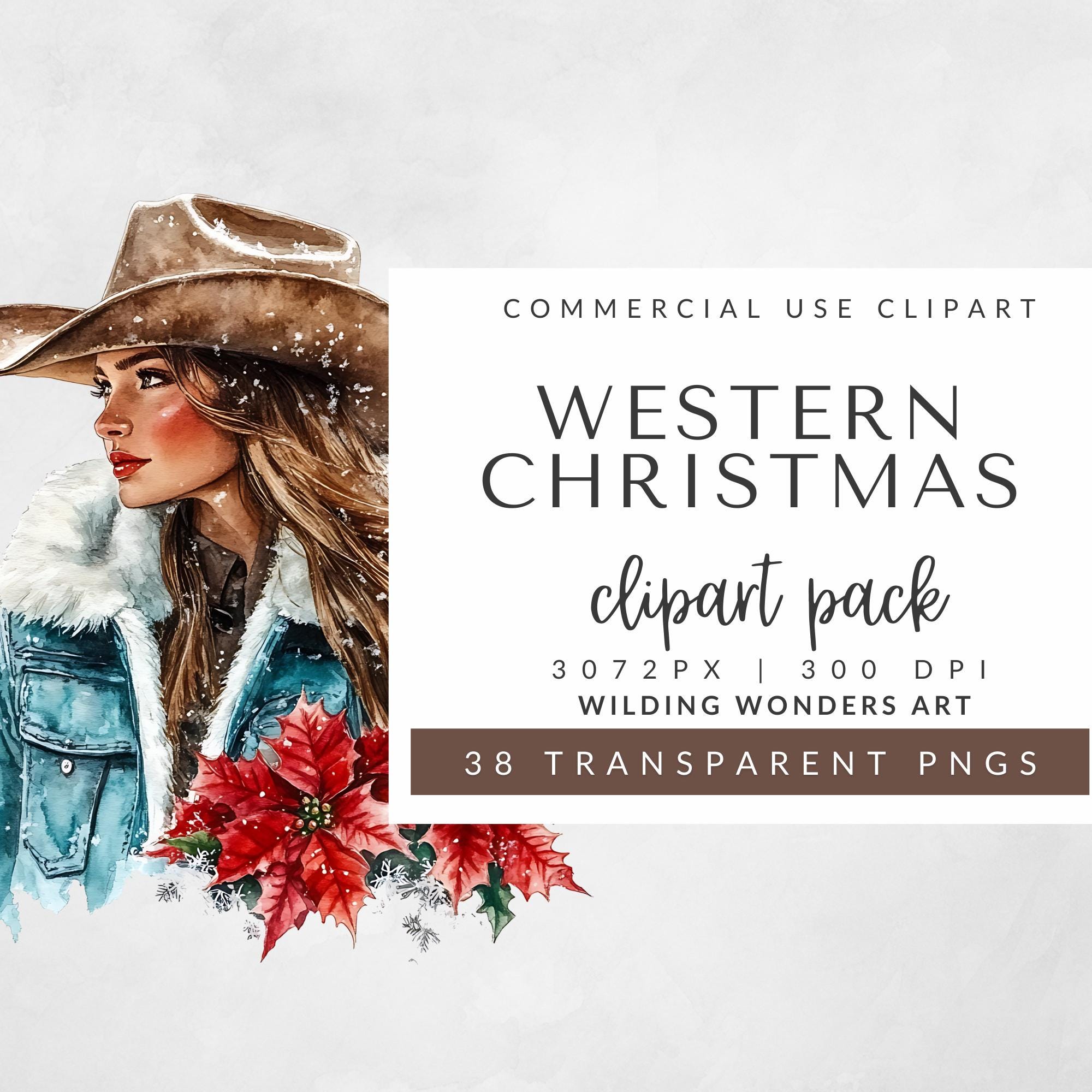 Western Christmas Clipart Pack for Commercial Use, Cowboy Santa ...
