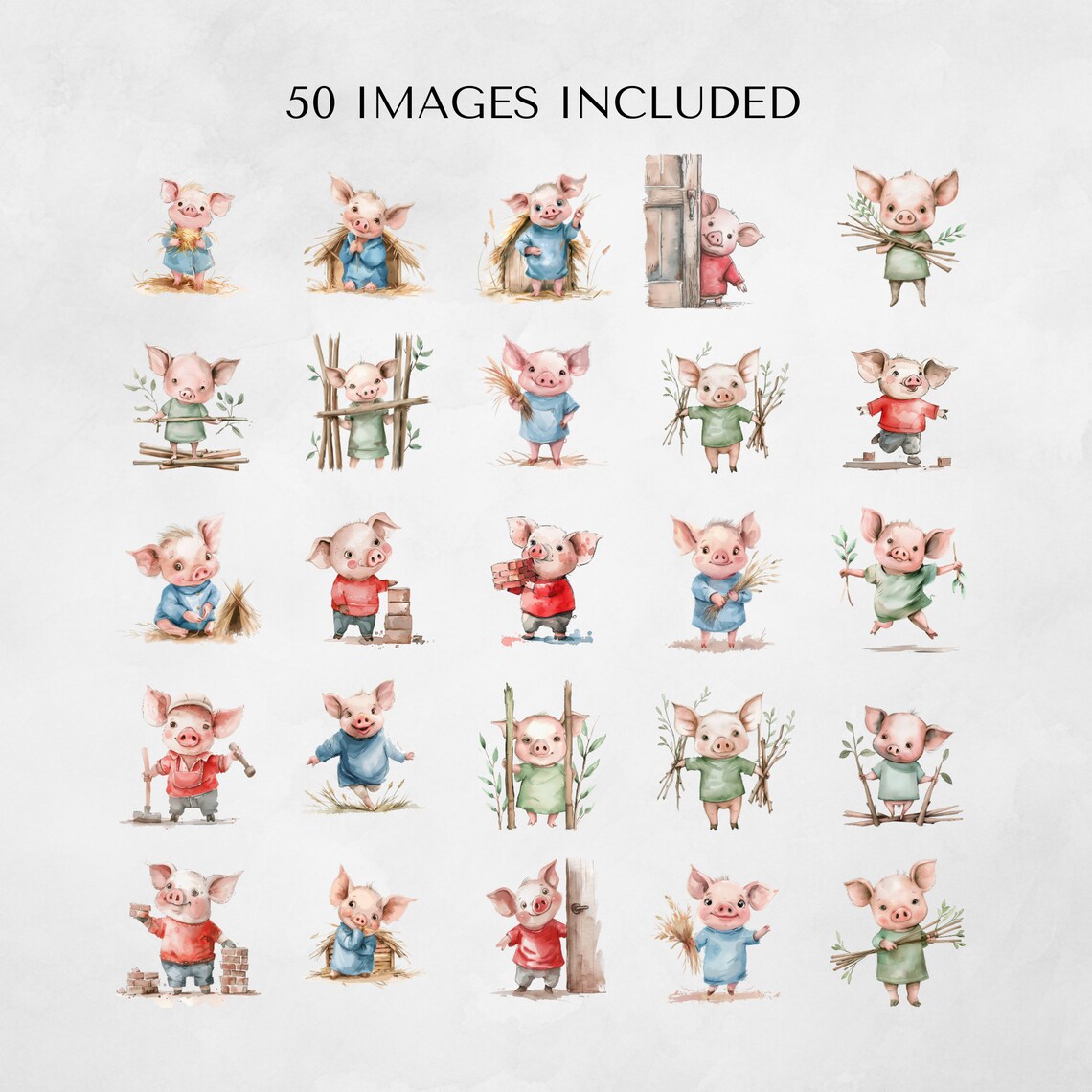 Three Little Pigs Clipart Pack Commercial Use, Nursery Rhymes, Children ...