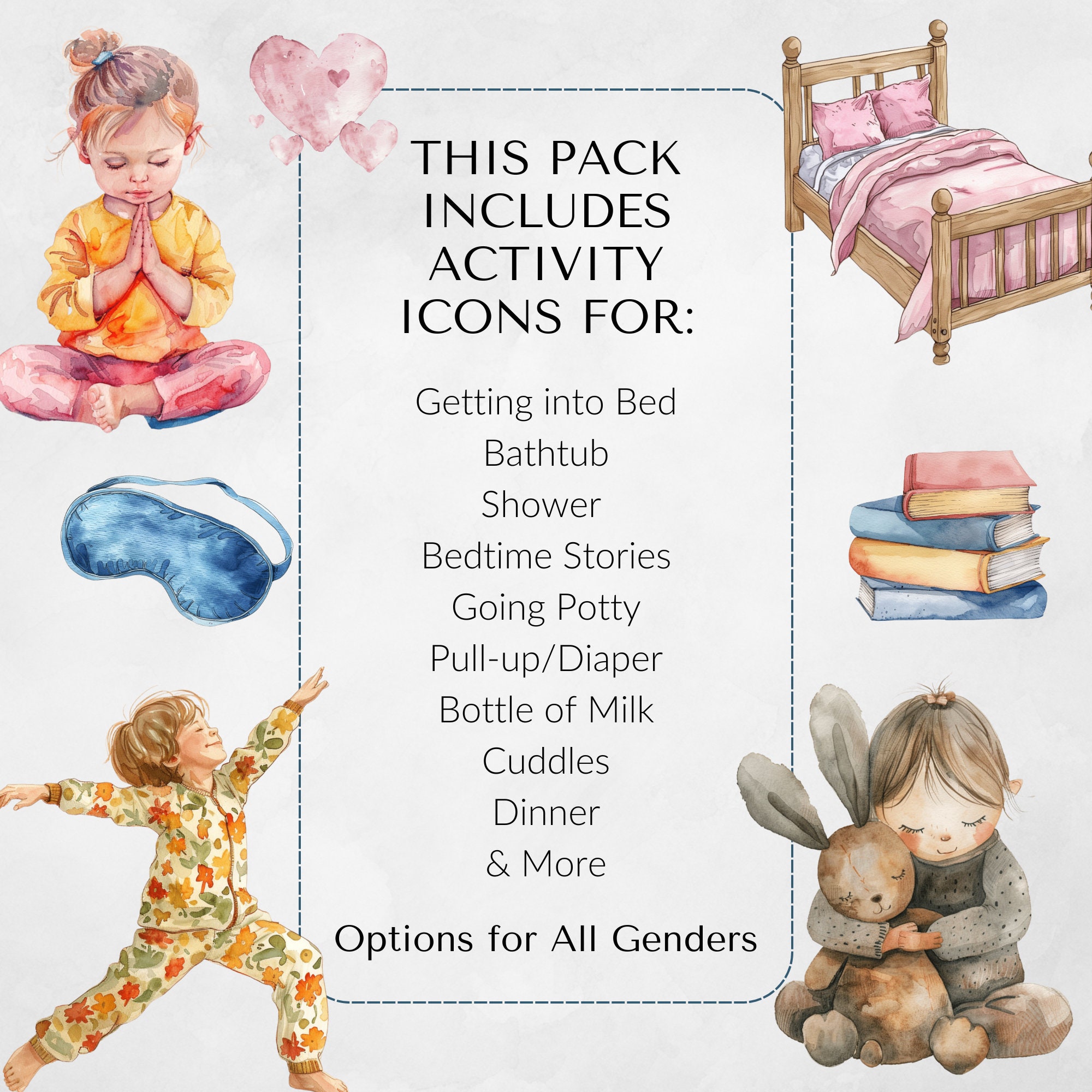Kids Night Routine Clipart Commercial Use, Children's Bedtime ...