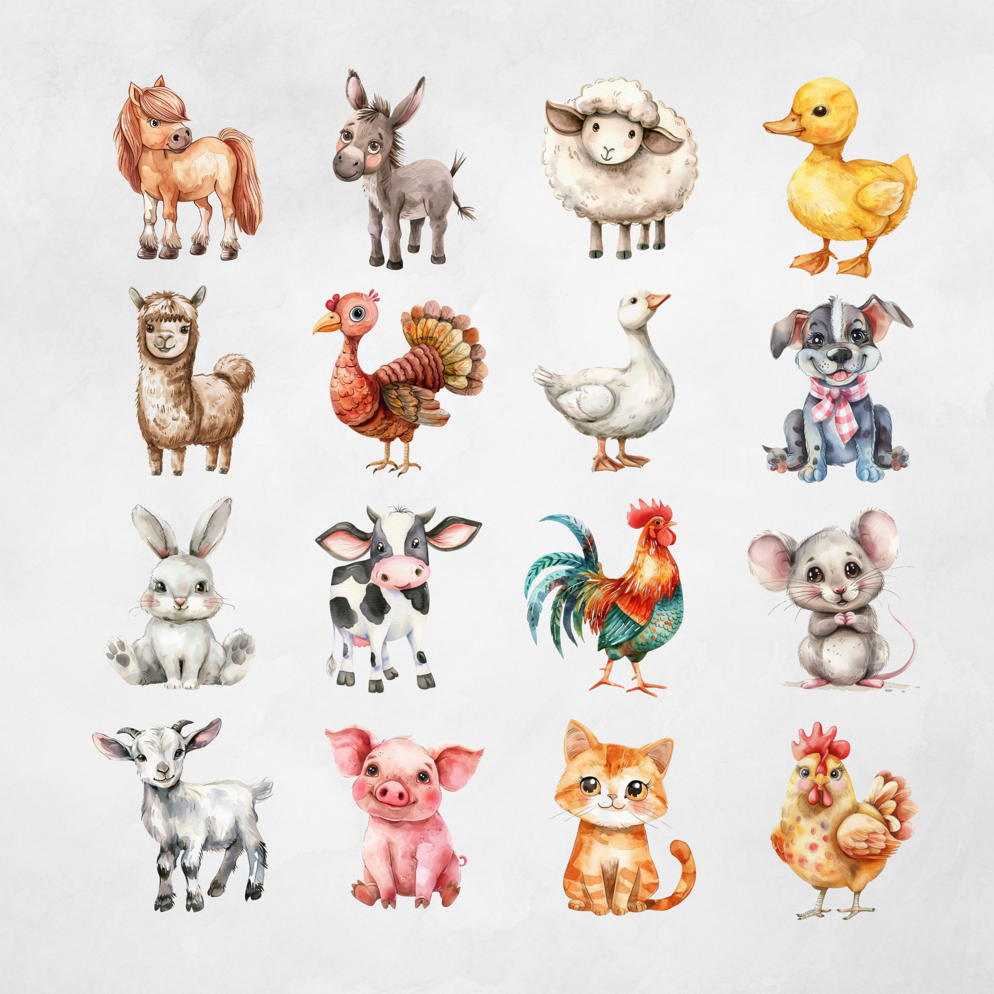 Watercolor Farm Animals Clipart Pack Commercial Use, Cute Nursery Decor ...