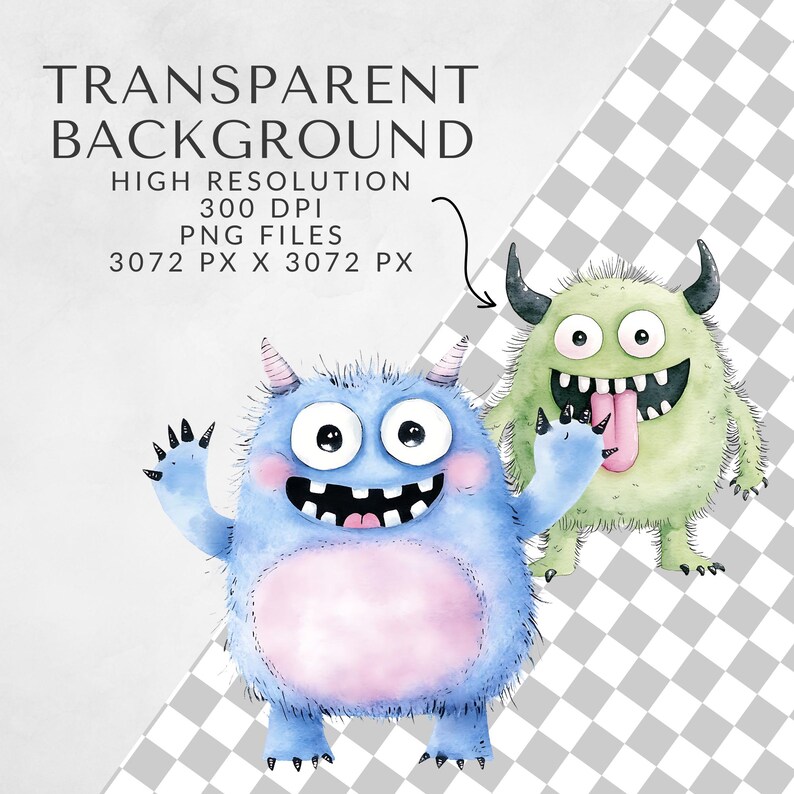 Watercolor Cute Monster Clipart Pack for Commercial Use, Happy and ...