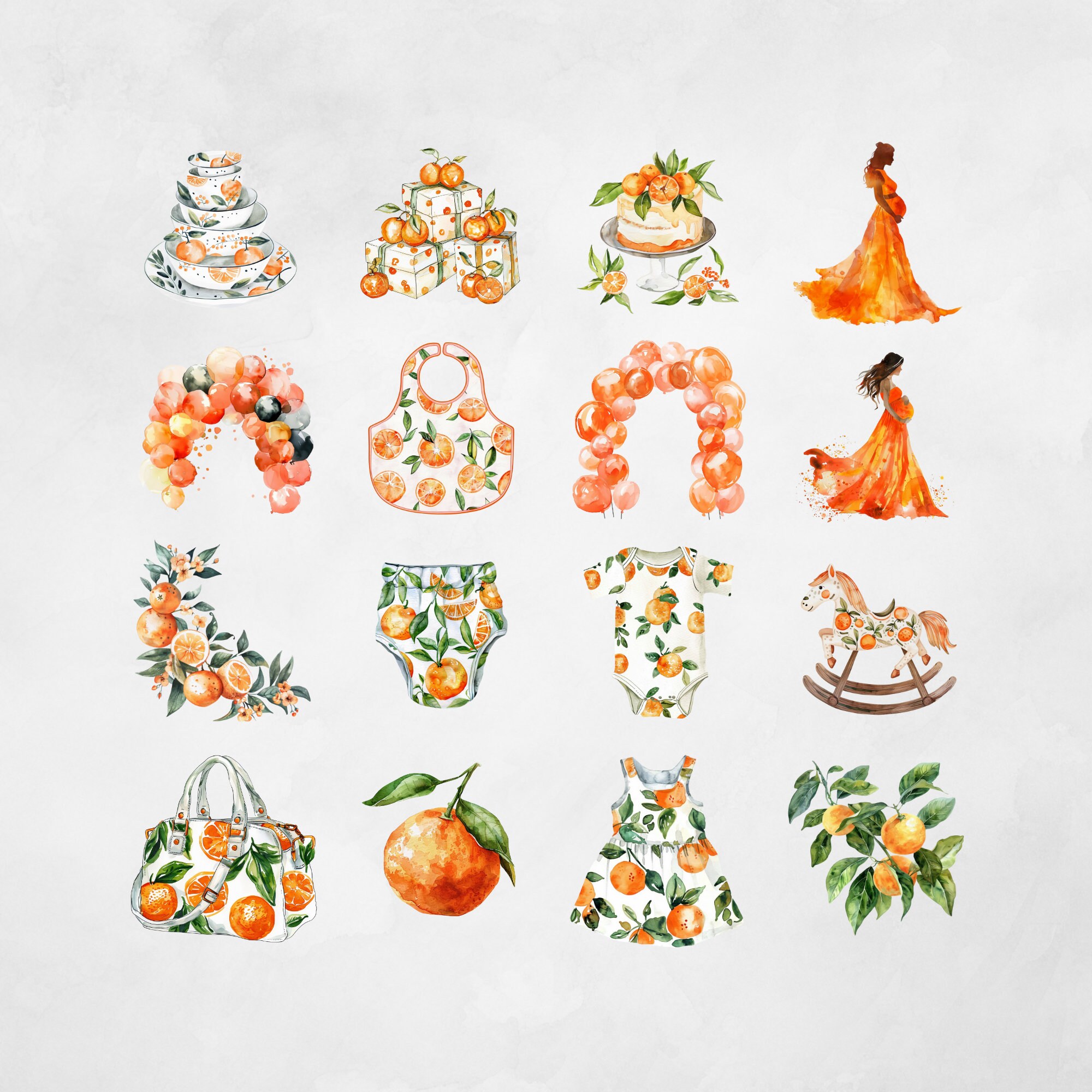 Cutie Orange Clipart Bundle for Commercial Use, Watercolor Tangerine ...