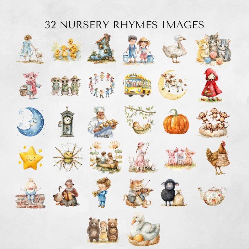 Ultimate Nursery Rhyme Clipart Bundle for Commercial Use, Watercolor ...