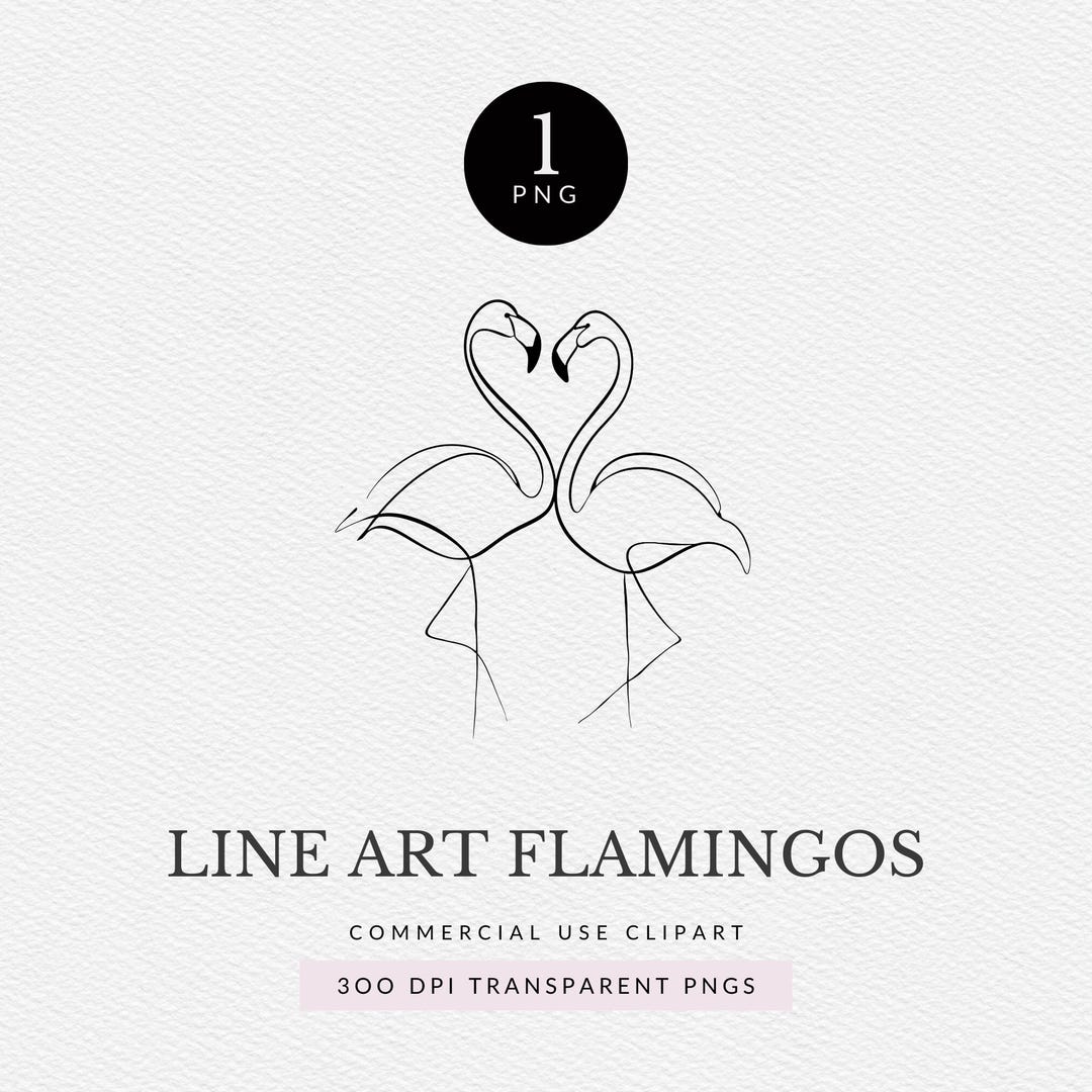 Line Art Flamingos Clipart Pack for Commercial Use, One Line Drawing ...
