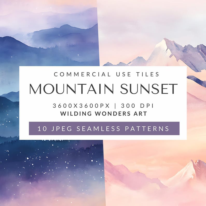 Mountain Sunsets Seamless Pattern Tiles Pack for Commercial Use ...