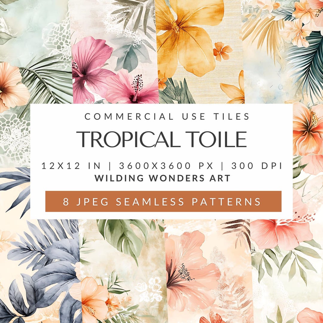 Tropical Toile Seamless Patterns for Commercial Use, Toile De Jouy ...