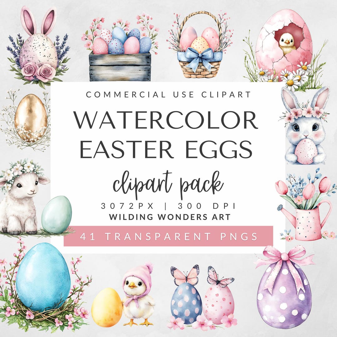 Watercolor Easter Egg Clipart Pack for Commercial Use, Cute Easter ...