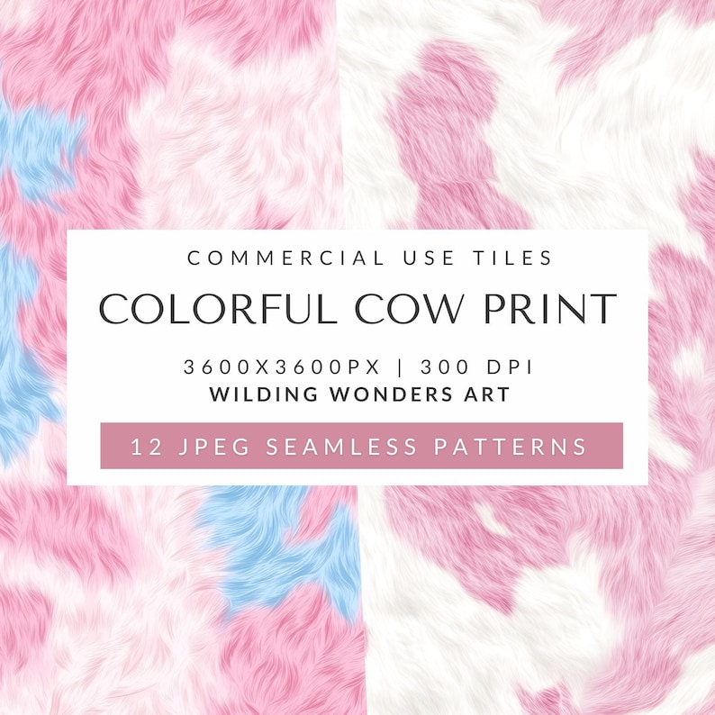 Colorful Cow Print Seamless Pattern Tiles Pack for Commercial Use ...