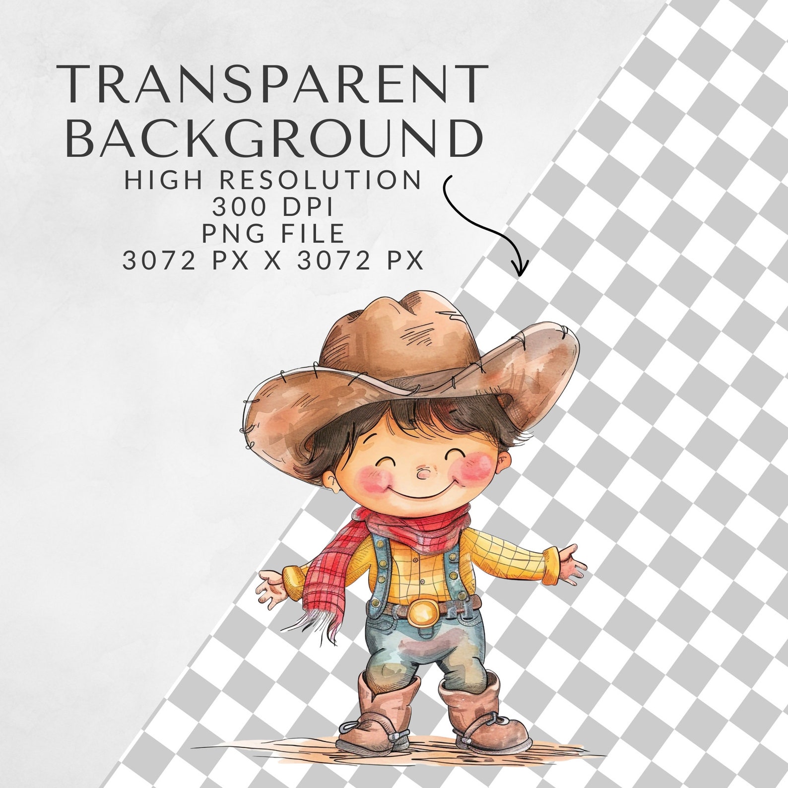 Baby Boy Cowboy Clipart for Commercial Use, Wild West PNG, Watercolor ...