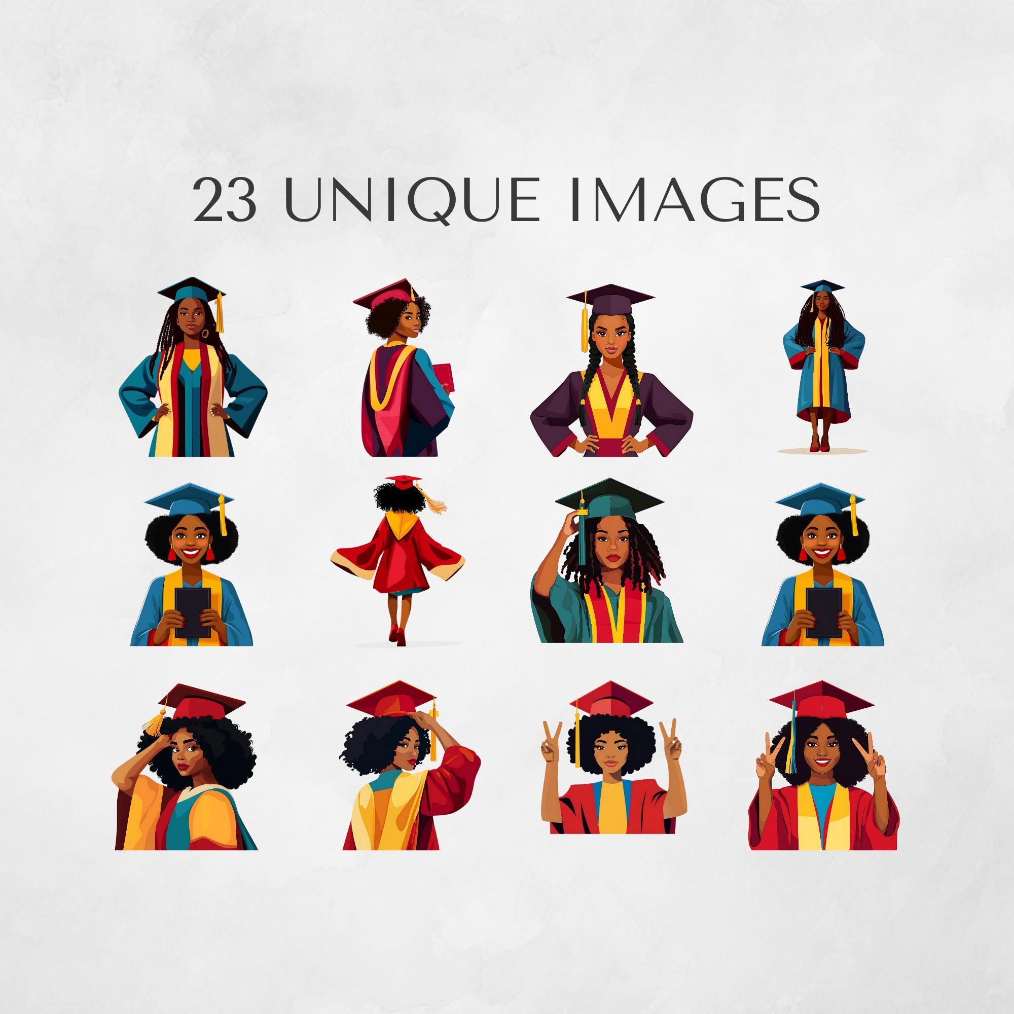 Black Woman Graduate Clipart Pack for Commercial Use, Graduation ...