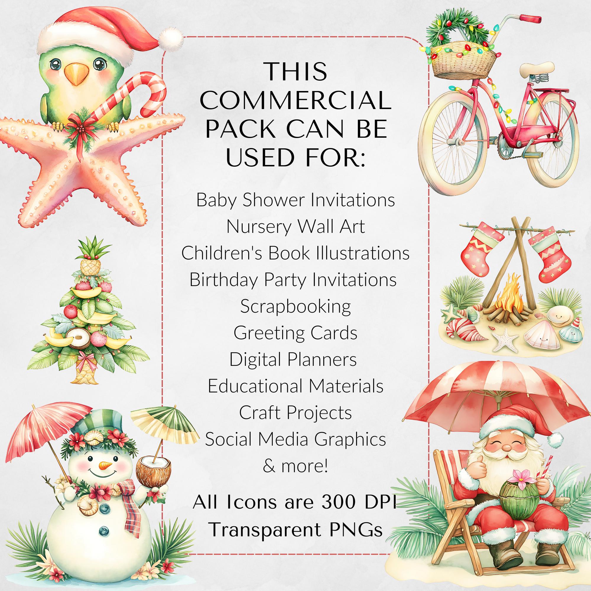 Santa on the Beach Clipart Pack for Commercial Use, Tropical Christmas ...