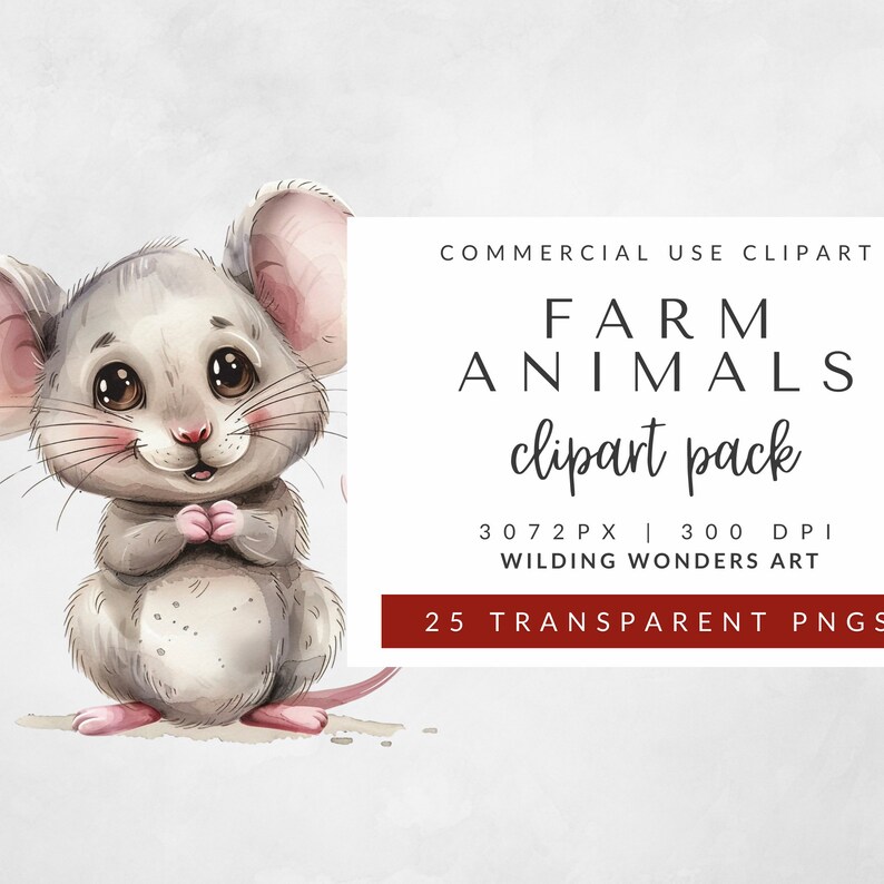 Watercolor Farm Animals Clipart Pack Commercial Use, Cute Nursery Decor ...