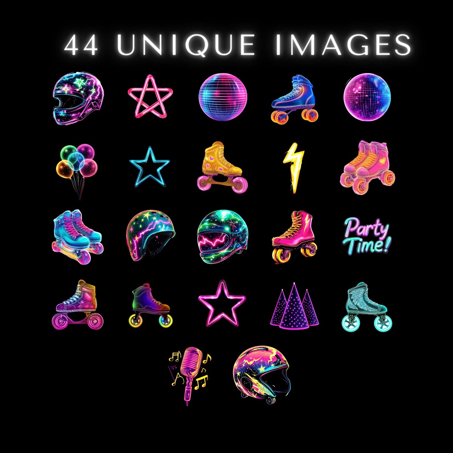 Neon Roller Skate Party Clipart, Neon Roller Skates, Skater Girl Art ...