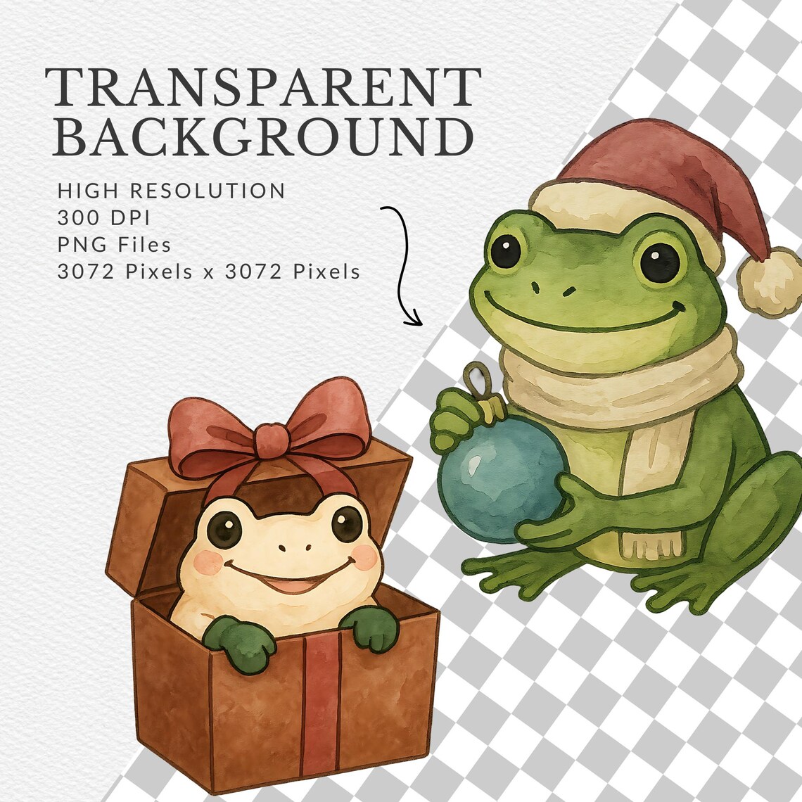 Christmas Frogs Clipart Pack for Commercial Use, Holiday Frog Pngs ...