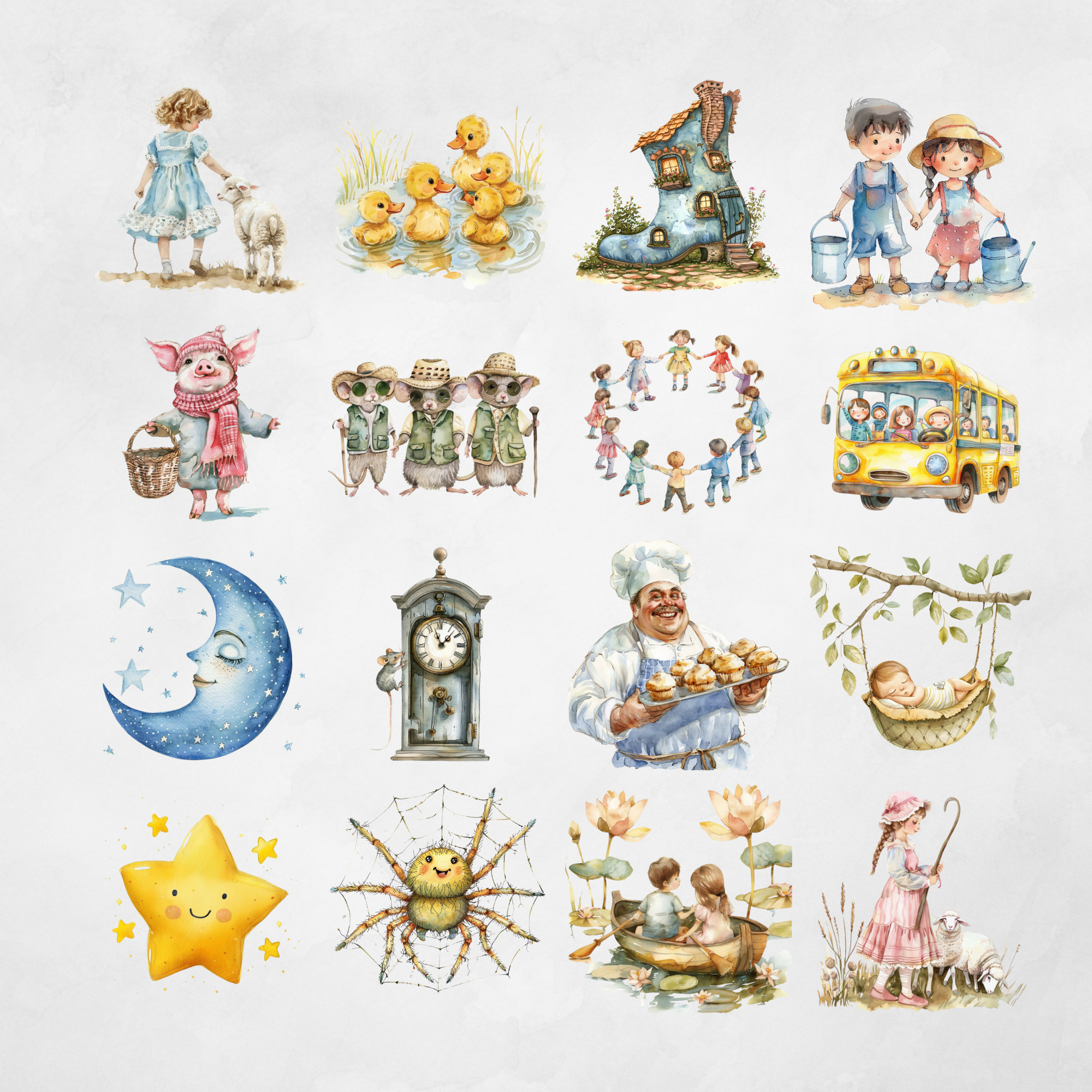 Watercolor Nursery Rhymes Clipart Pack Commercial Use, Children’s ...