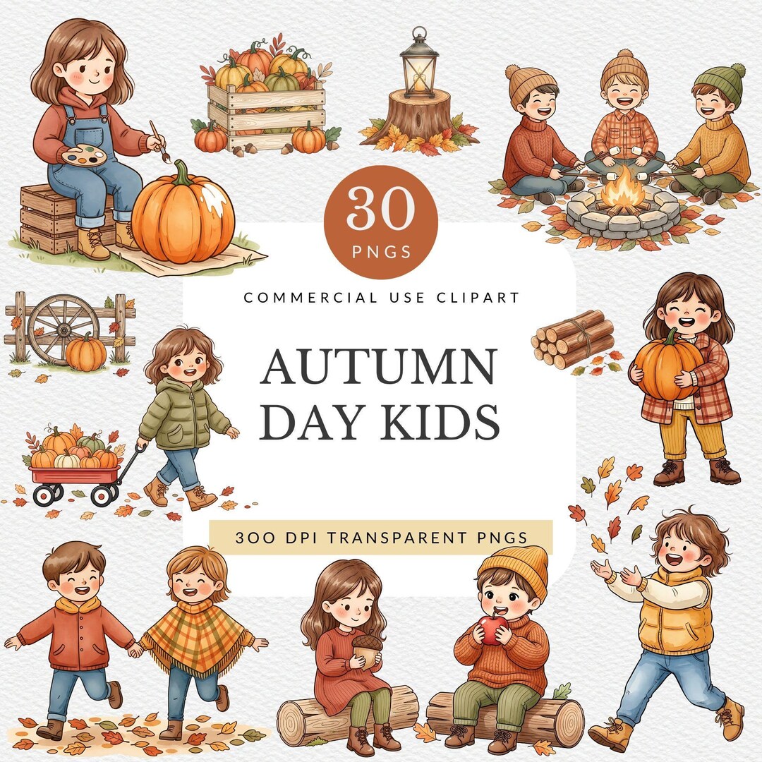 Autumn Kids Clipart Pack for Commercial Use, Fall Activities ...