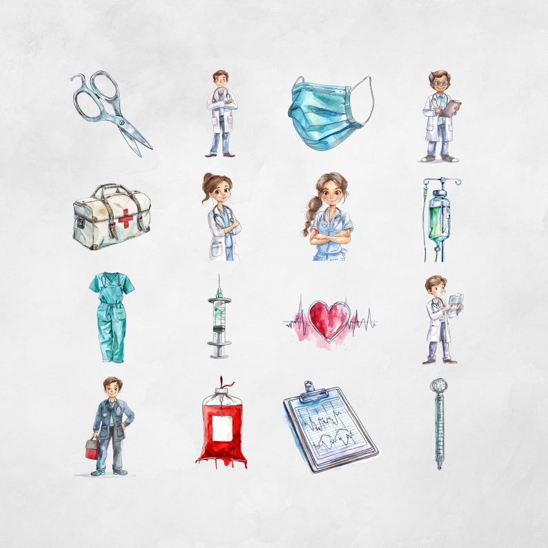 Medical Doctor Clipart for Commercial Use, Watercolor Images, Hospital ...