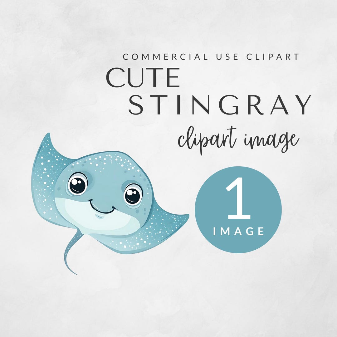 Cute Stingray Clipart Pack for Commercial Use, Sea Animal Graphic ...