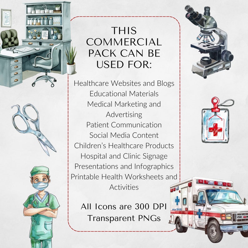 Medical Doctor Clipart for Commercial Use, Watercolor Images, Hospital ...
