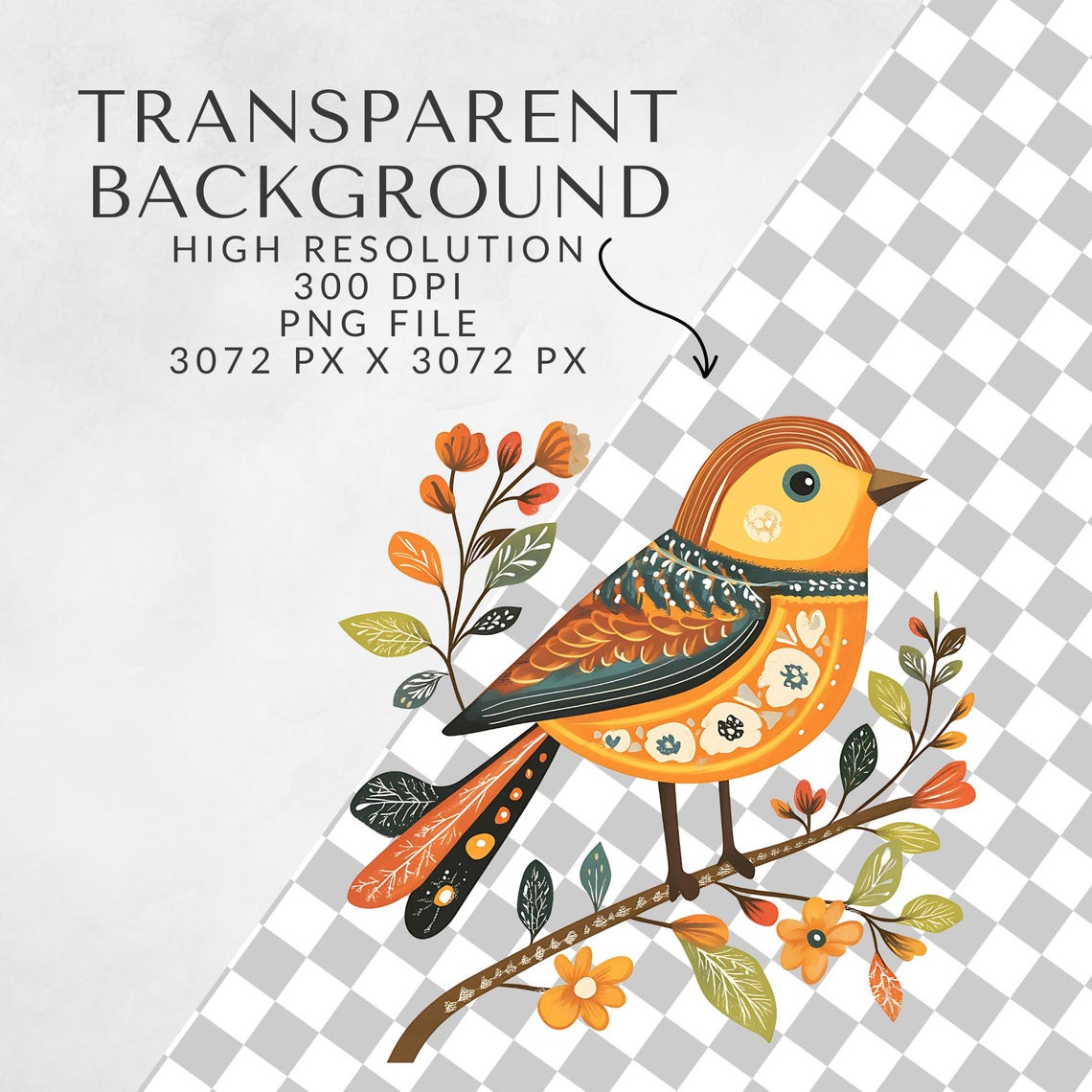 Folk Art Bird Clipart Pack for Commercial Use, Illustrated Birds ...