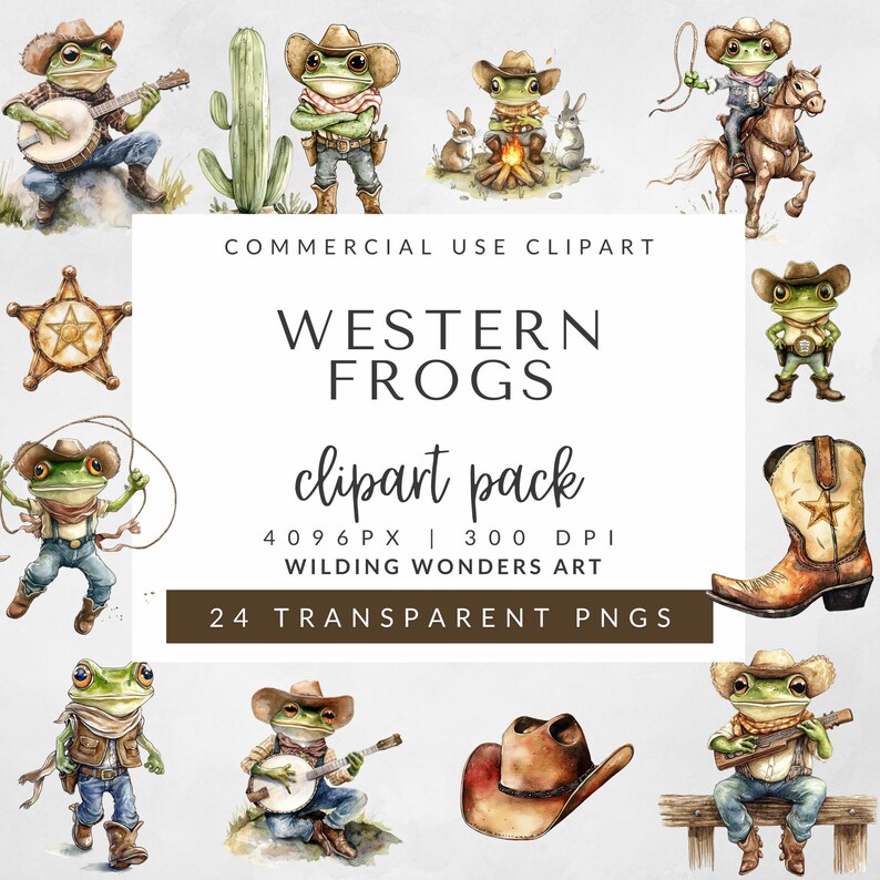 Western Cowboy Frog Clipart Pack for Commercial Use, Boy Party, Cute ...