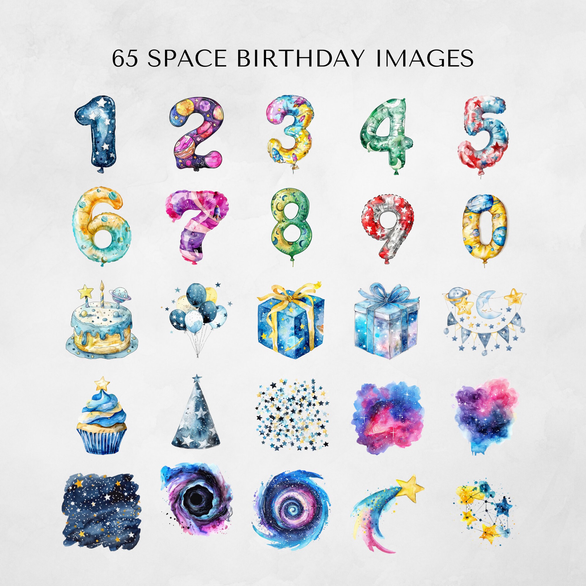 Watercolor Space Clipart for Kids Birthday for Commercial Use ...