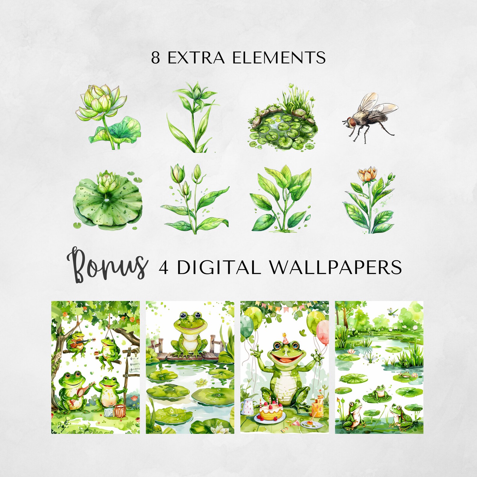 Watercolor Funny and Cute Frog Clipart for Commercial Use: Frogs ...