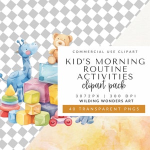 Kids Morning Routine Clipart Commercial Use, Children's Daily Activity ...