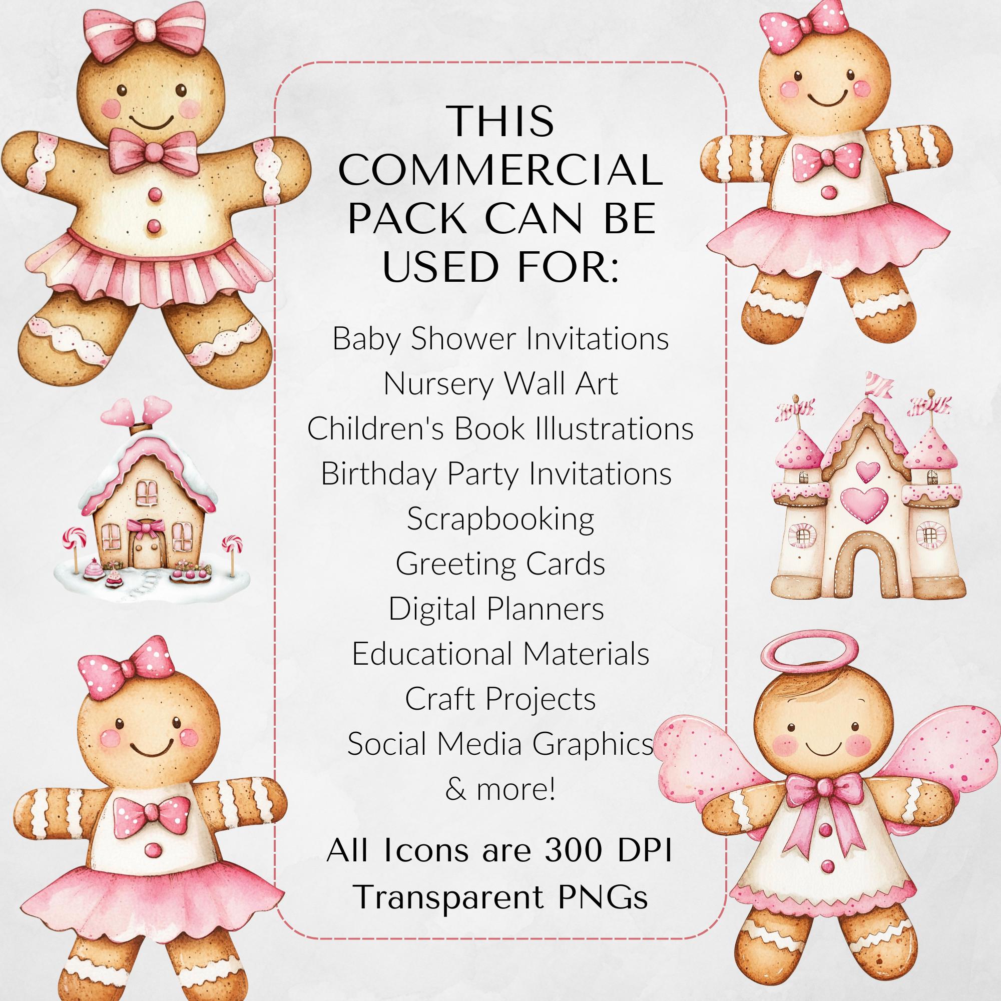 Pink Gingerbread Girls Clipart for Commercial Use, Watercolor ...