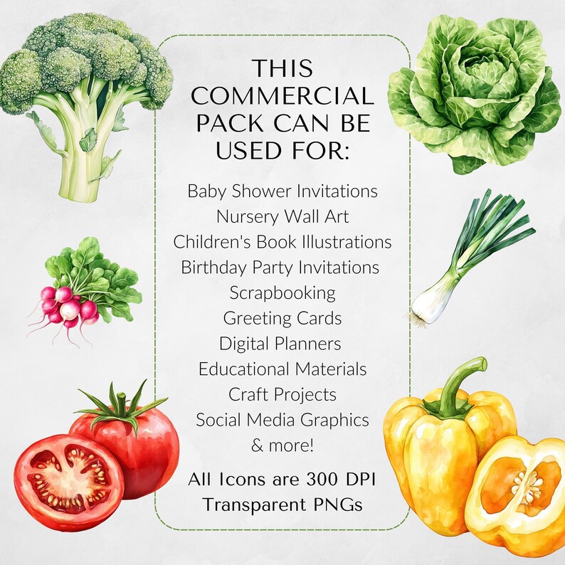 Watercolor Vegetables Clipart Pack for Commercial Use, Garden Clipart ...
