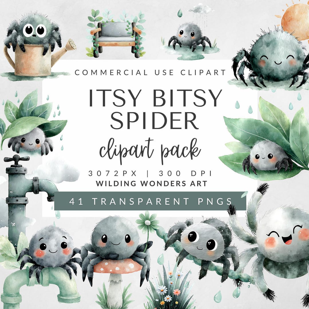 Itsy Bitsy Spider Clipart Pack for Commercial Use, Nursery Rhyme Art ...