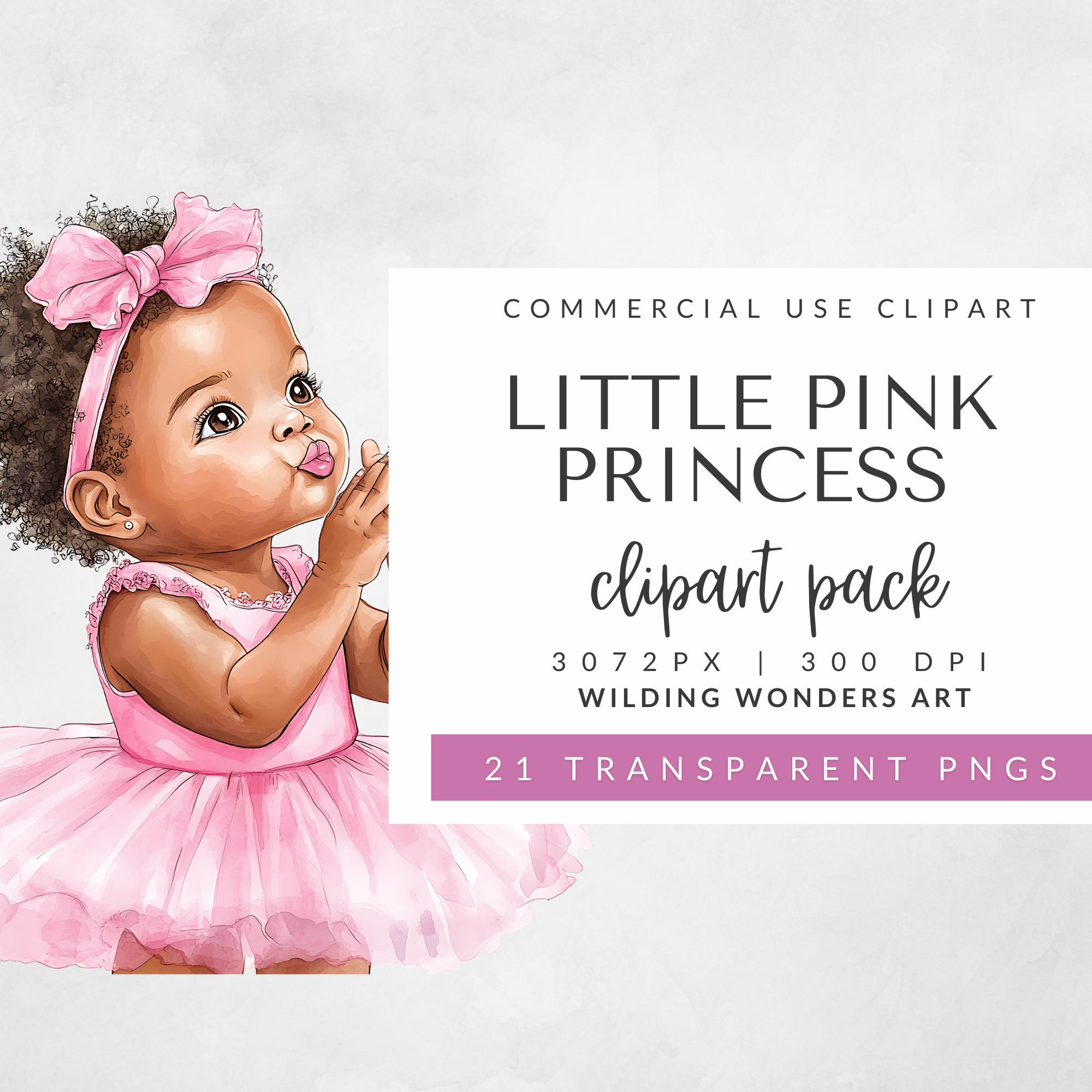 Pink Baby Dress Clipart Pack for Commercial Use, Black Girl Princess ...