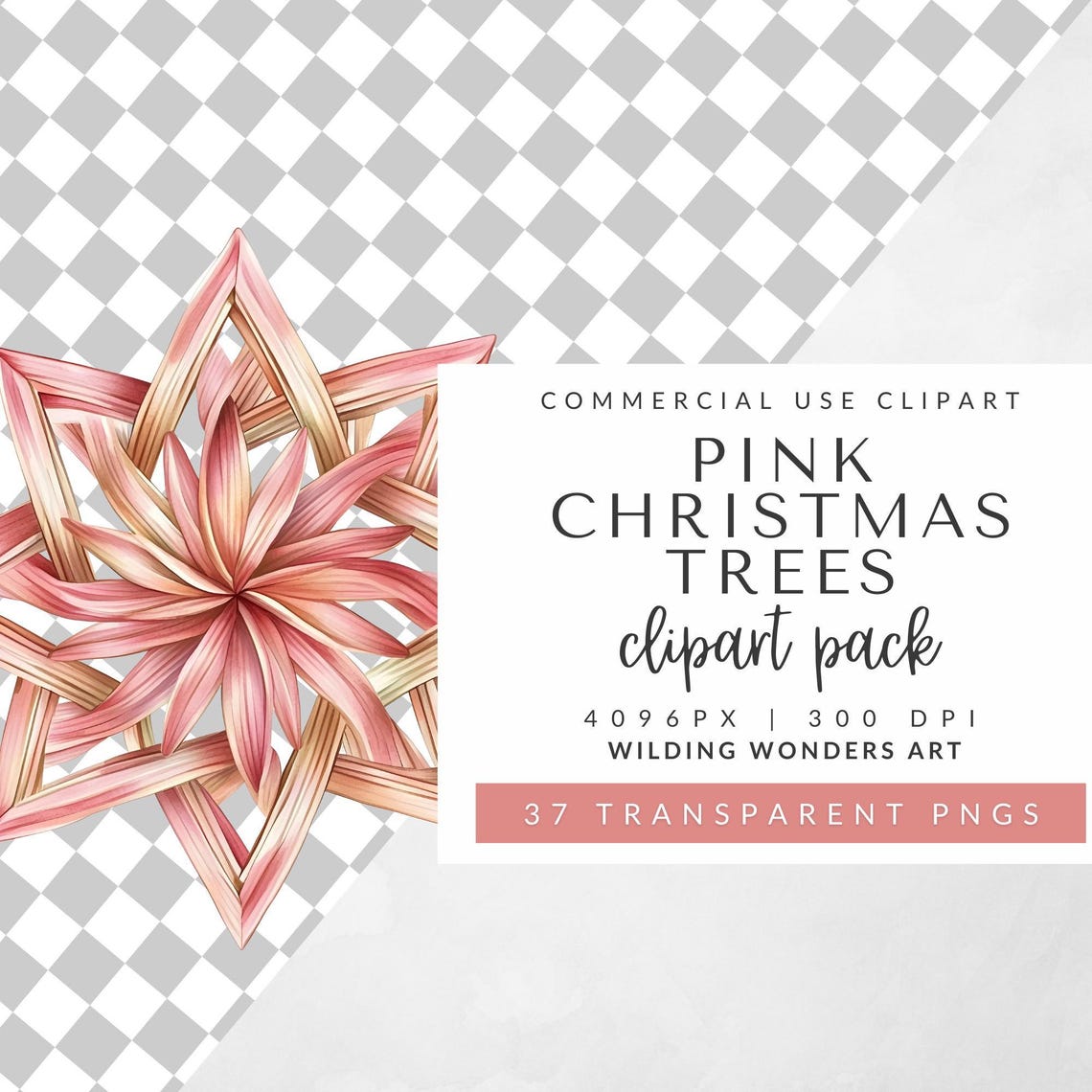 Pink Christmas Tree Clipart Clipart for Commercial Use, Minimalist Xmas ...