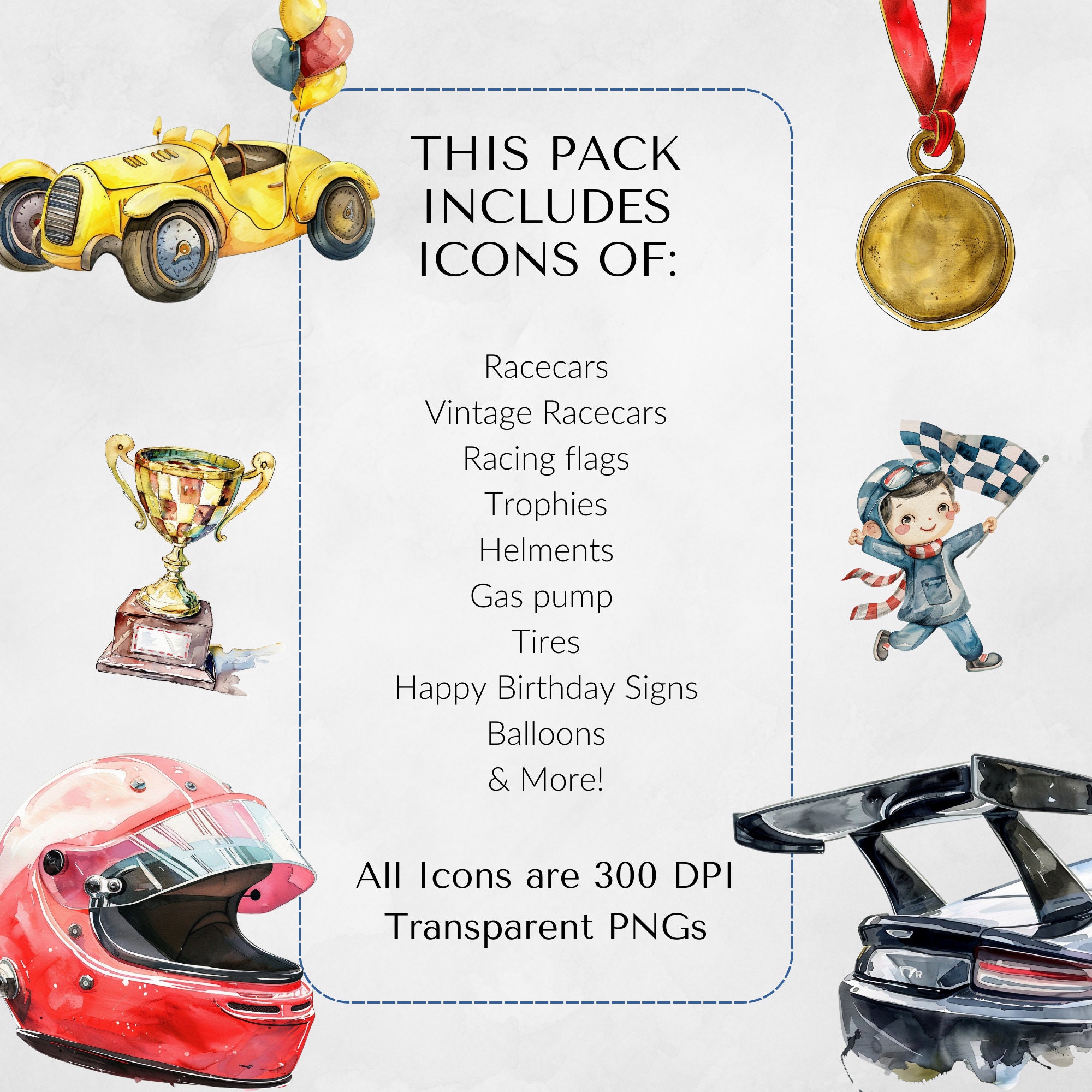 Watercolor Racecar Birthday Boy Clipart Bundle for Commerical Use ...
