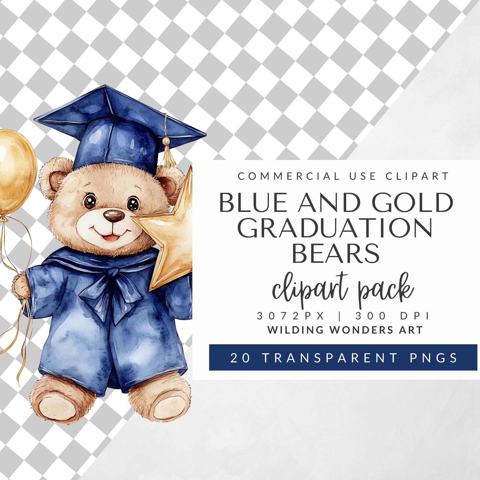Blue and Gold Graduation Bears Clipart Pack for Commercial Use ...