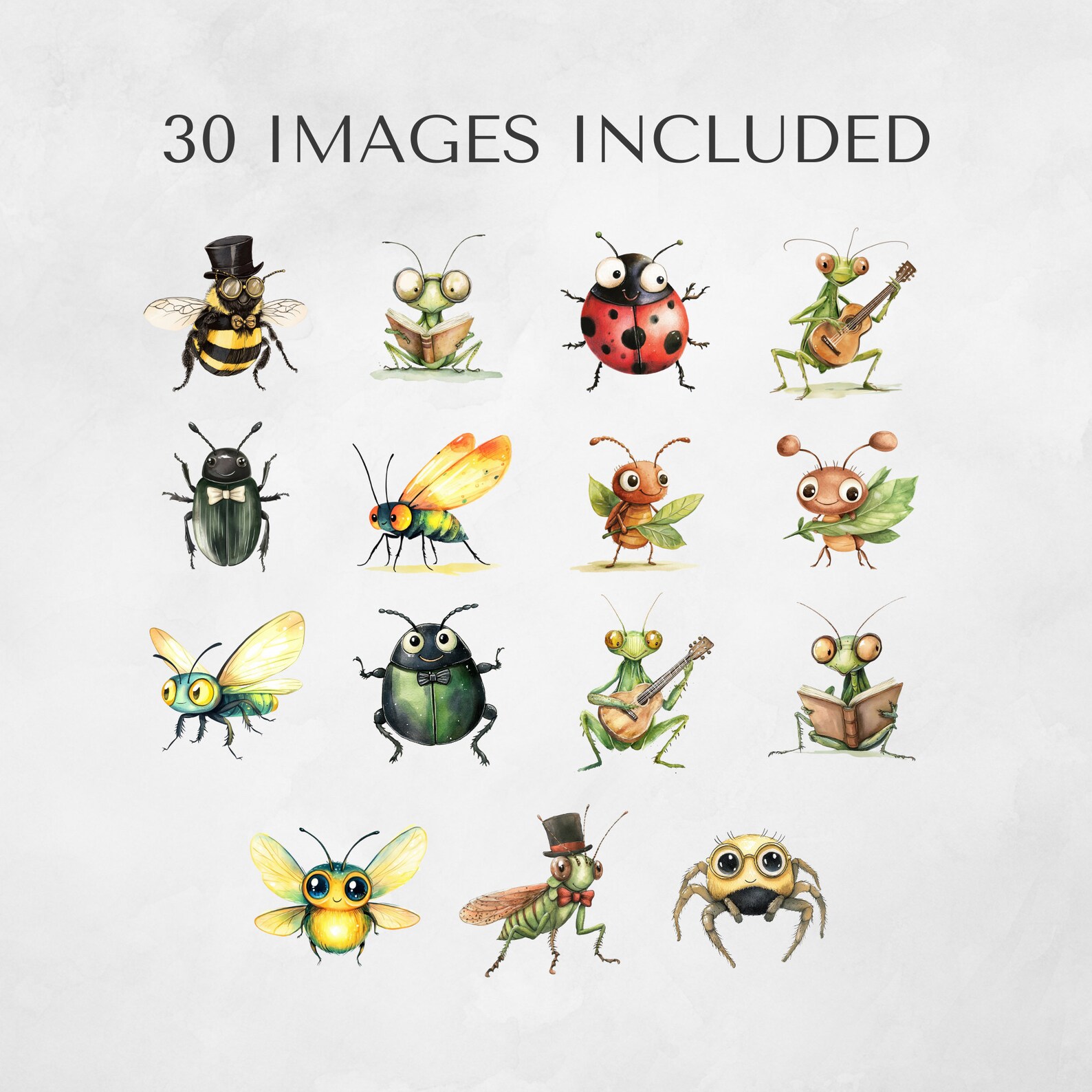 Quirky Insects Watercolor Clipart for Commercial Use, Whimsical Bugs ...