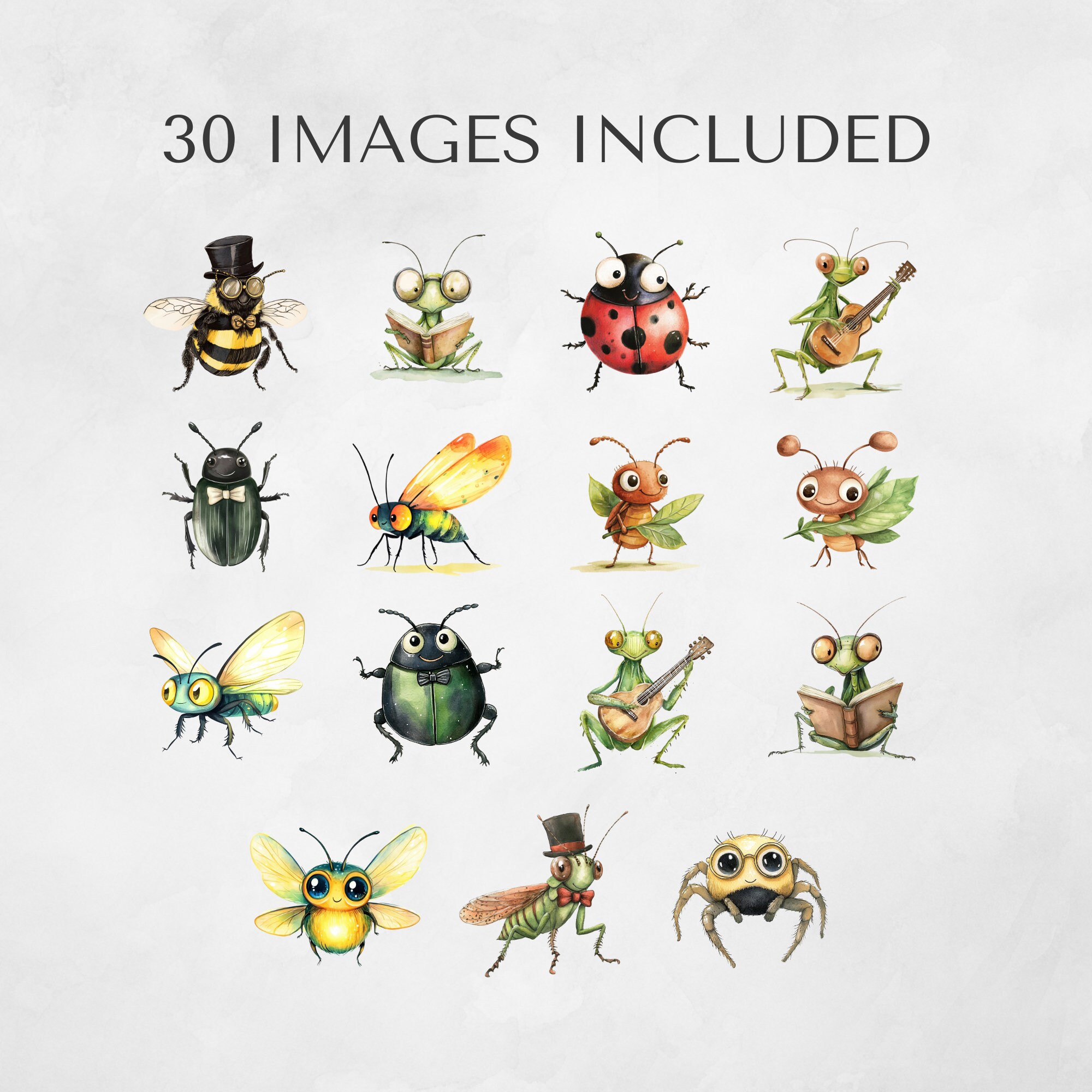 Quirky Insects Watercolor Clipart for Commercial Use, Whimsical Bugs ...