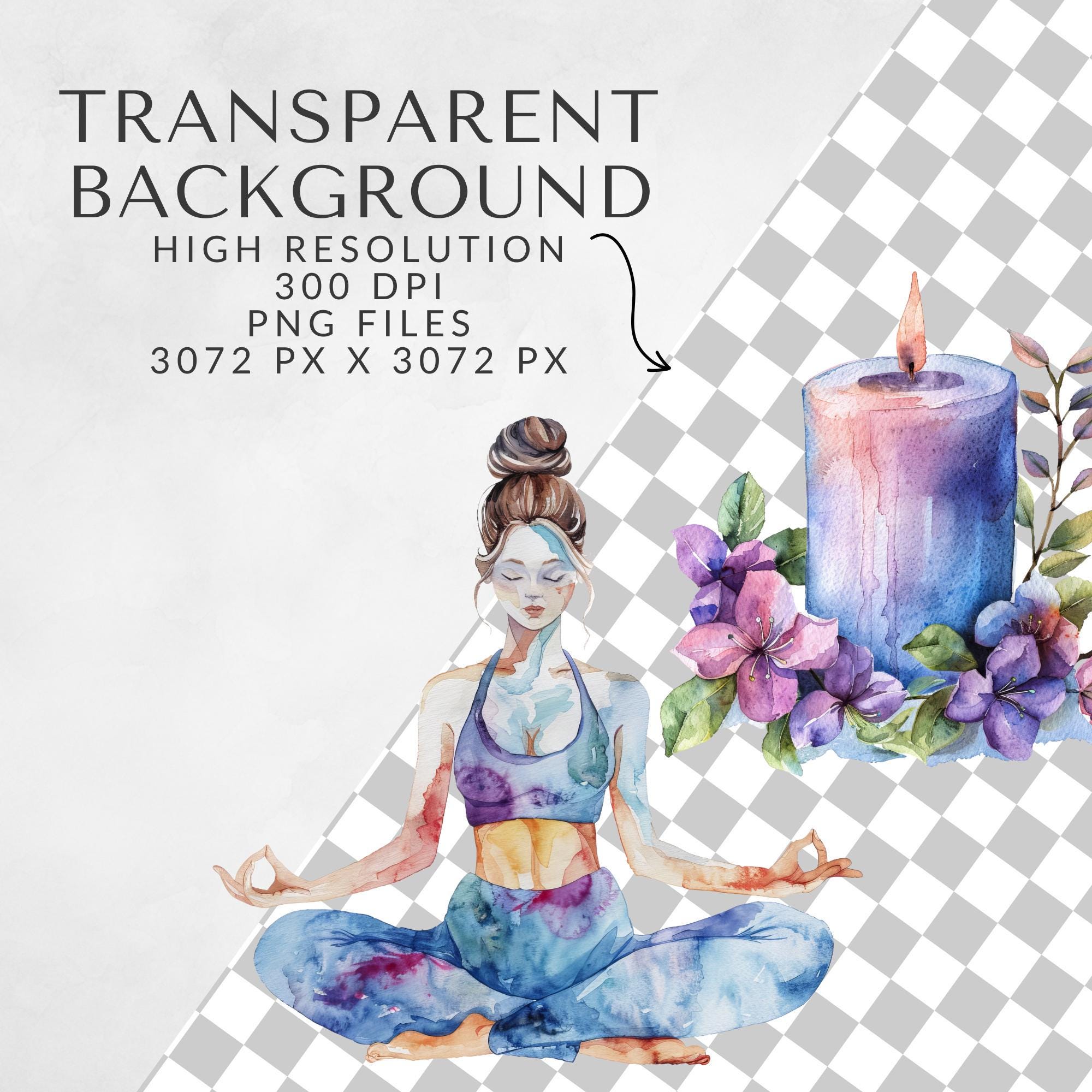 Watercolor Mindful Yoga Clipart Pack for Commercial Use, Meditation ...