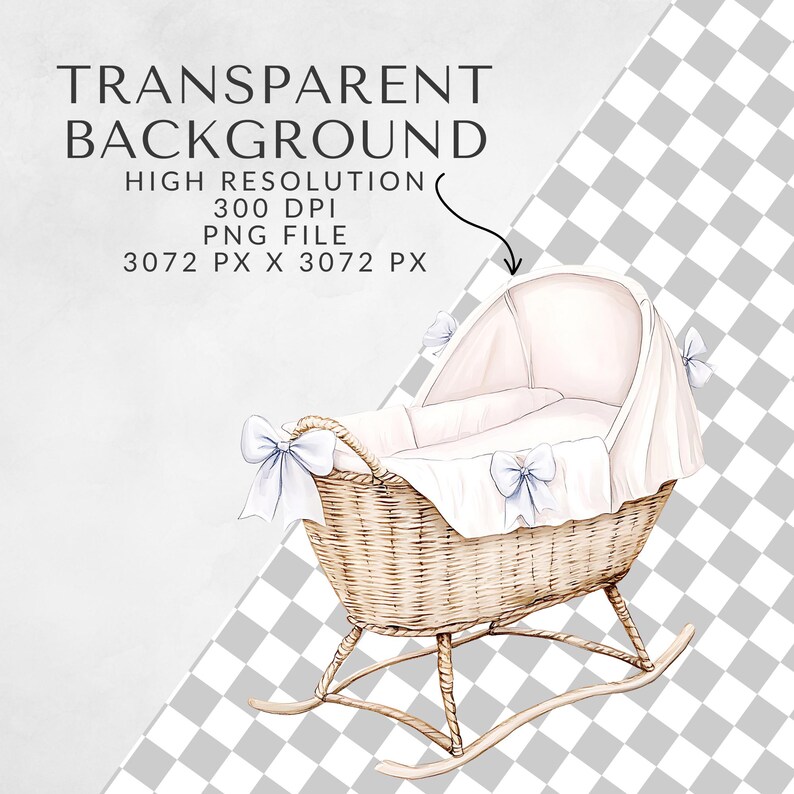 Blue Baby Bassinet Clipart Pack for Commercial Use, Watercolor Baby ...
