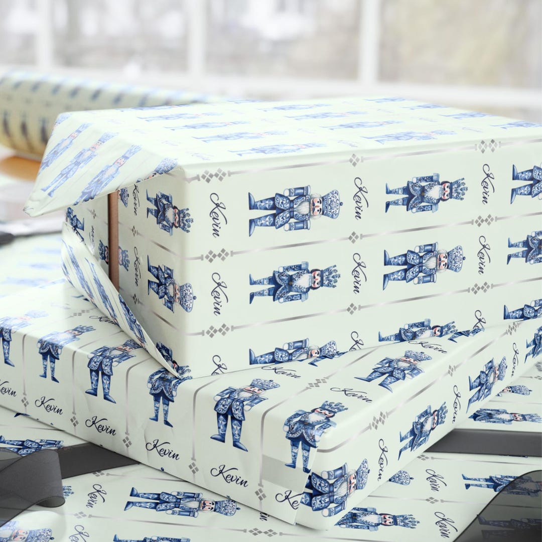 Blue Christmas Wrapping Paper, Holiday Gift Wrap, Nutcracker Wrappping ...
