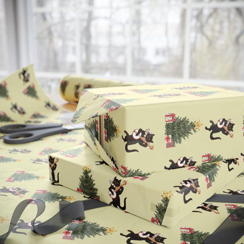 Cat Christmas Wrapping Paper - Cute Holiday Gift Wrap - Etsy