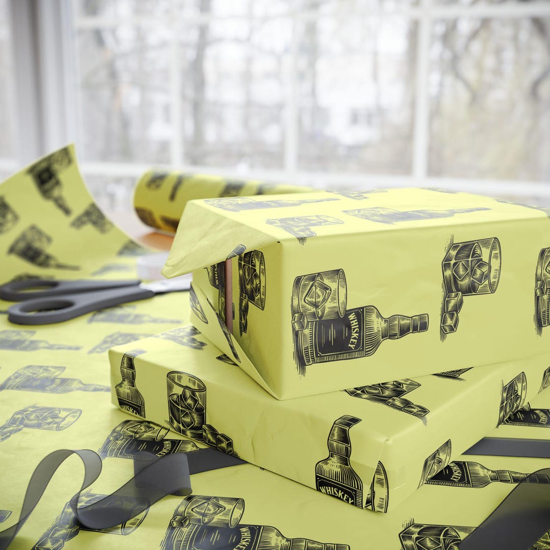 Whiskey Wrapping Paper, Bourbon Gift Wrap, Father's Day Wrapping Paper ...
