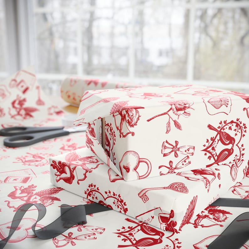 Vintage Love Letter Wrapping Paper: Cupid & Love Birds Design - Etsy