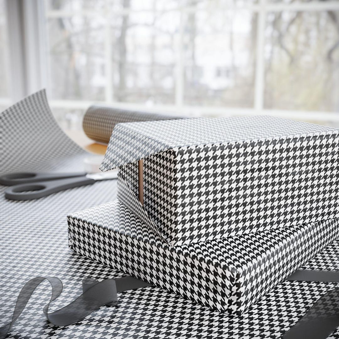 Elegant Wrapping Paper Houndstooth Gift Wrap Black and White Classic ...