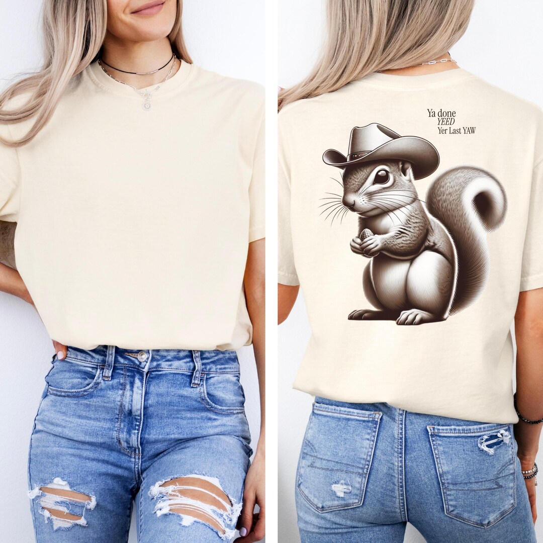 Squirrel Cowboy Hat T-shirt, Novelty Animal Tee, Funny Yeehaw Humor Top ...