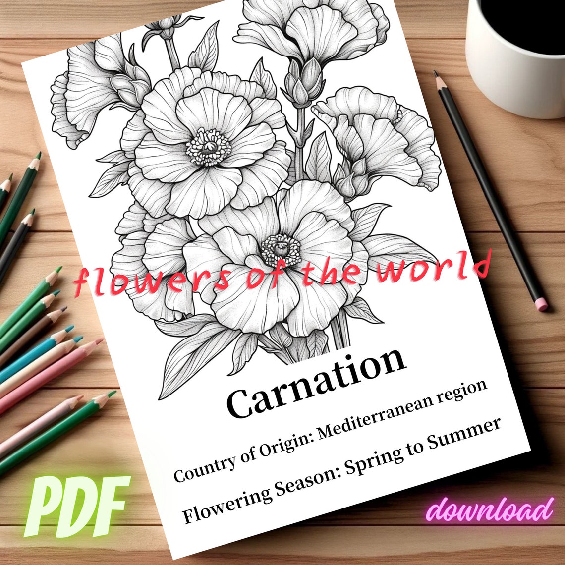 Coloring Book Flowers NURIE 20 Pages Flowers Coloring Book for Adults ...