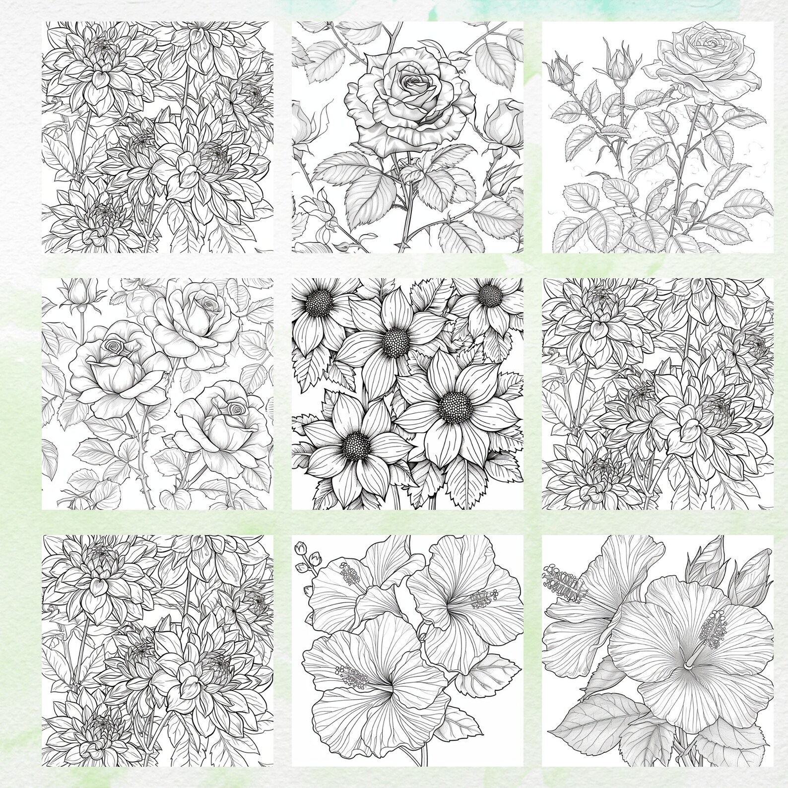 Coloring Book Flowers NURIE 20 Pages Flowers Coloring Book for Adults ...