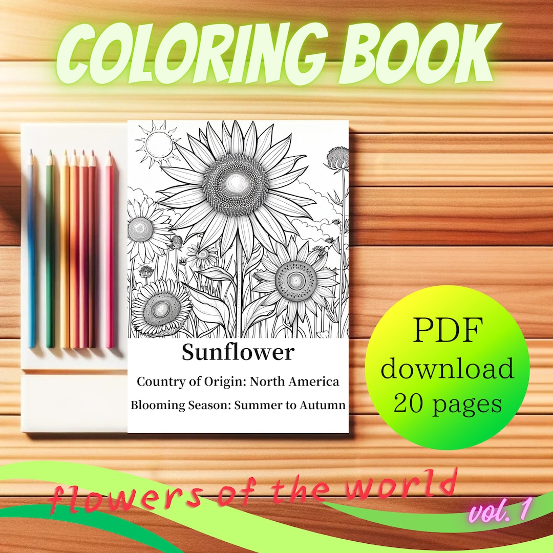 Coloring Book Flowers NURIE 20 Pages Flowers Coloring Book for Adults ...