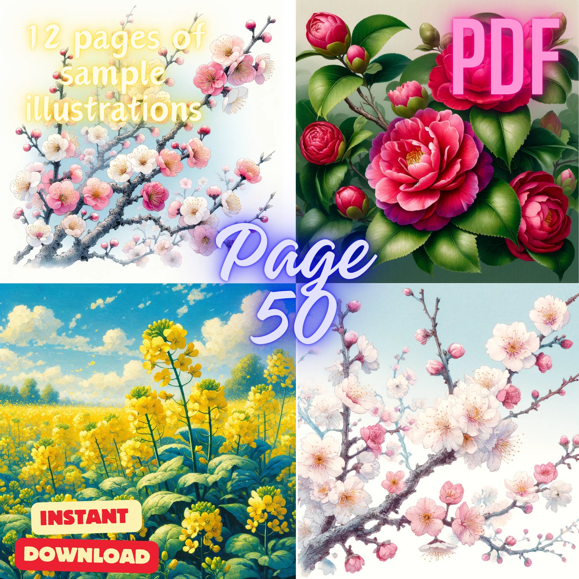Coloring Book Flower NURIE Japanese Flowers Coloring Book for Adults ...