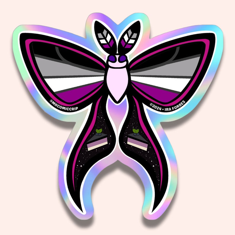 Asexual Pride Moth Holographic Die Cut Vinyl Stickers 3x3 In. Rainbow ...